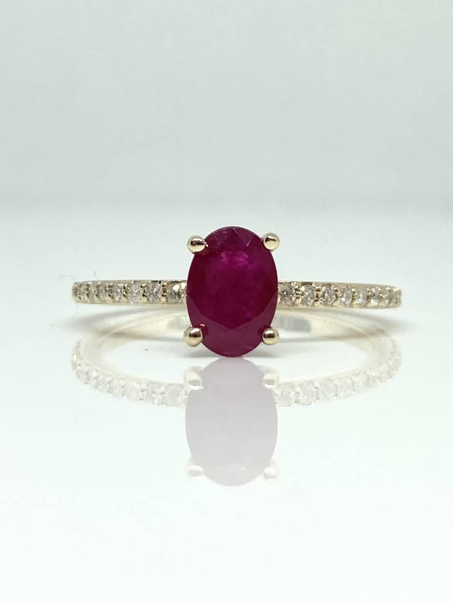 14k 1.03ct Oval Ruby Ring With Hidden Halo - Taylor Healey Jewelry